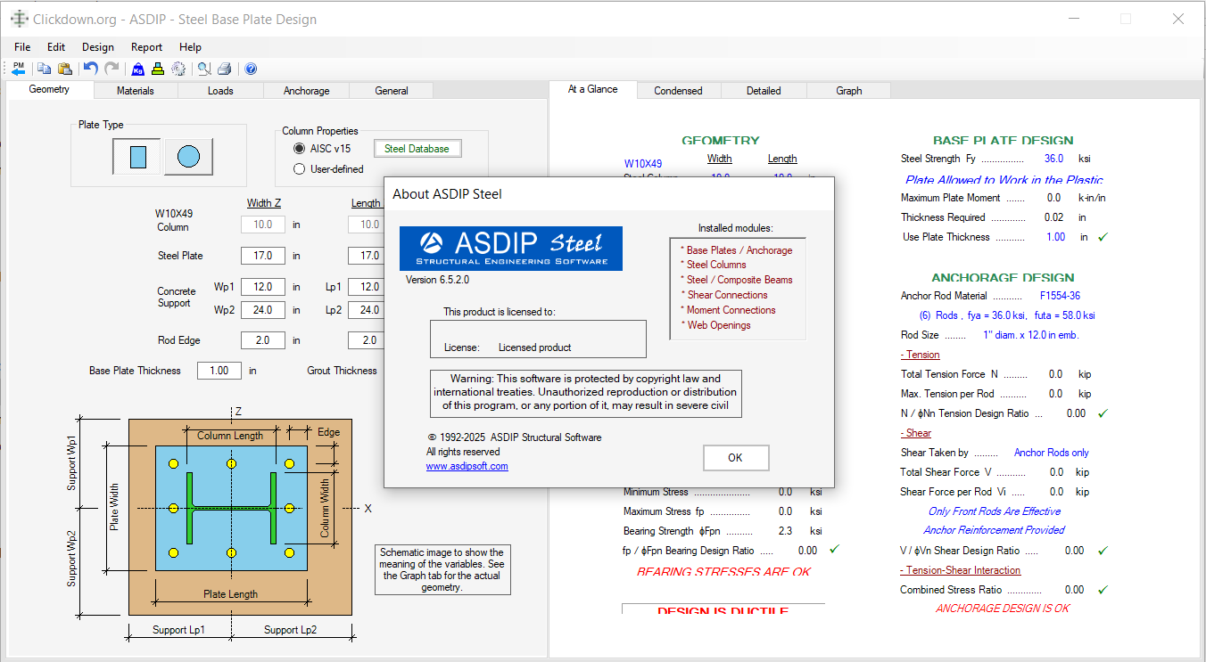 ASDIP Steel 6.5.2.1 cracked